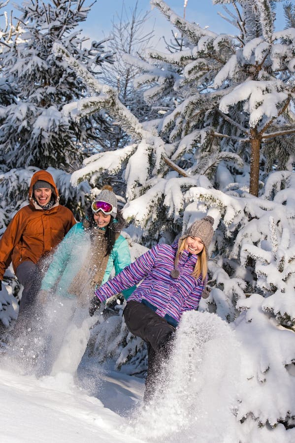 Happy Family with Two Children on Winter Vacation in Mountain Stock ...