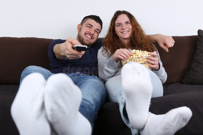 Young People Having Fun while Watching Tv Stock Photo - Image of ...
