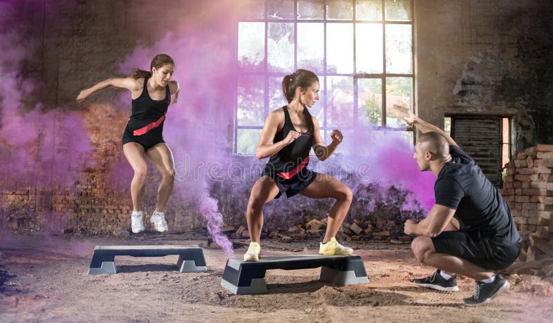 Young People Jump on Their Condition Training Stock Image - Image of ...