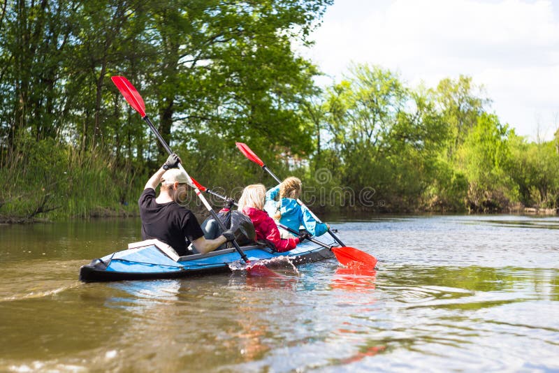 Young People are Kayaking on a River in Beautiful Nature. Summer Sunny ...