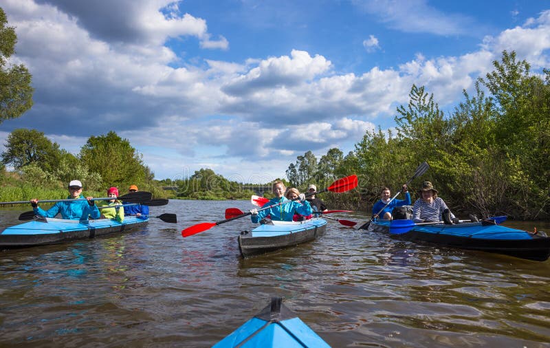 Young People are Kayaking on a River in Beautiful Stock Image - Image ...
