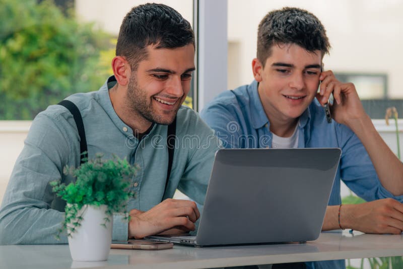 Friends at Home with Computer Laptop Stock Image - Image of computer ...
