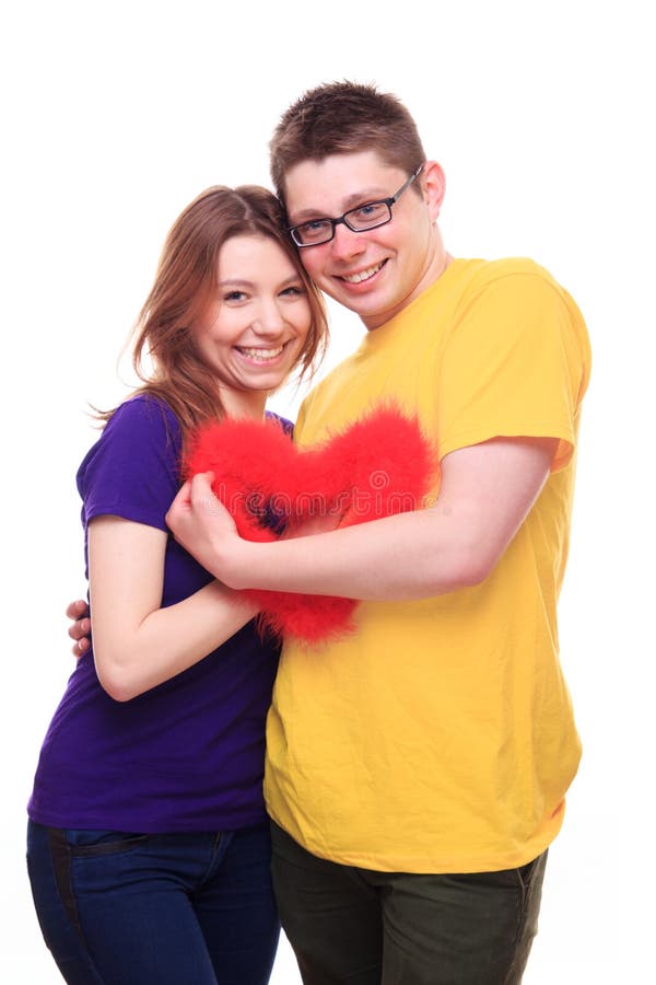 Young People in Love Holding Heart and Snuggle Stock Photo - Image of ...