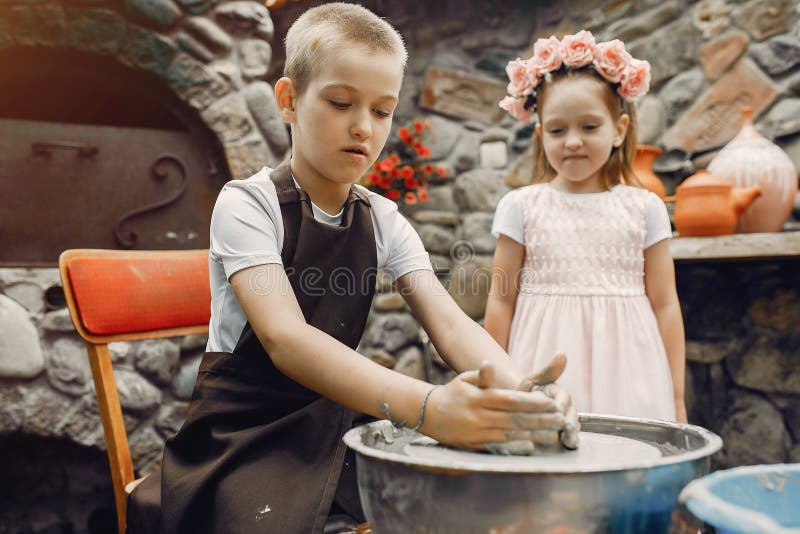 Young People Make Jug in Pottery Stock Photo - Image of brown, making ...