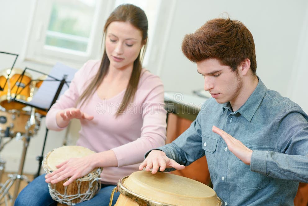 Young People during Percussion Lesson Stock Photo - Image of rehearsal, shirt: 281500496