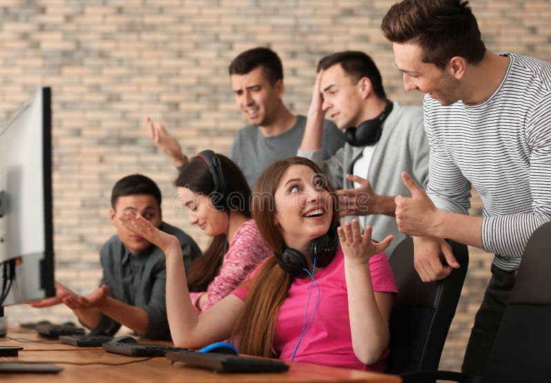 Young People Playing Video Games at Tournament Stock Image - Image of ...