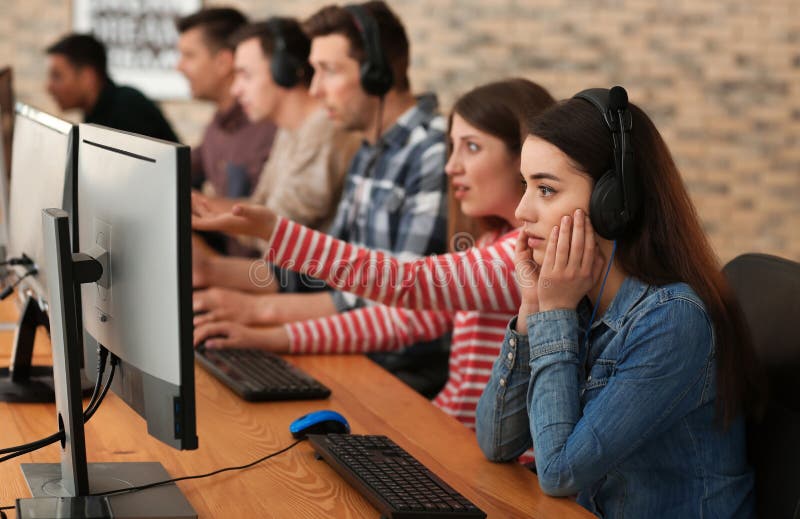 Young People Playing Video Games at Tournament Stock Photo - Image of ...