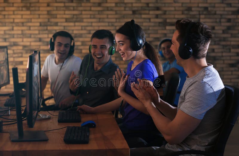 Young People Playing Video Games at Tournament Stock Image - Image of ...
