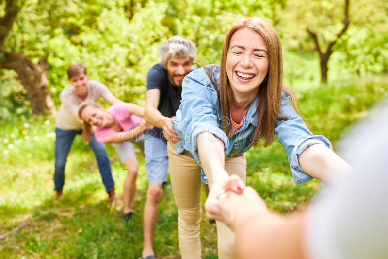 Young People Pull Their Hands in the Showdown Stock Image - Image of ...