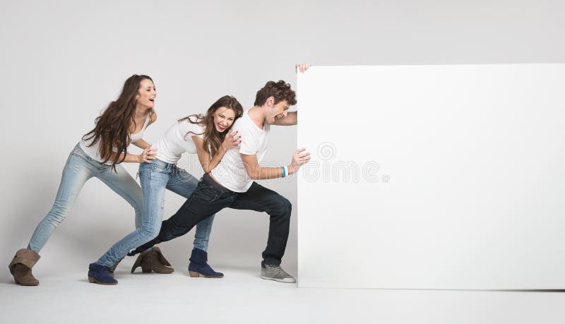 Business People Pulling an Empty Board Stock Photo - Image of board ...