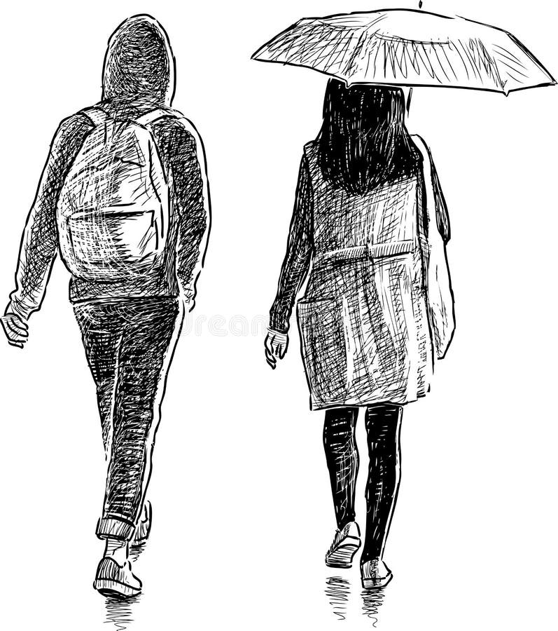 Young people in the rain stock vector. Illustration of people - 73047180