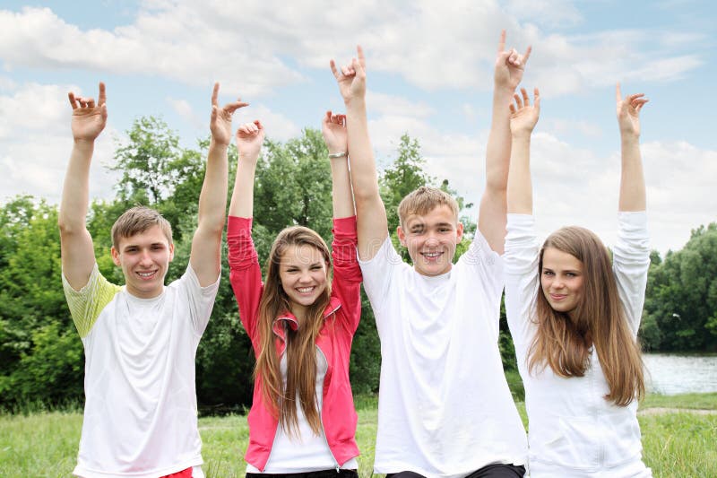 Young People Raised Their Hands Stock Photo - Image of expressing, high ...