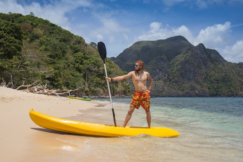Young People Rowing in Kayak Stock Image - Image of male, outside: 59486773