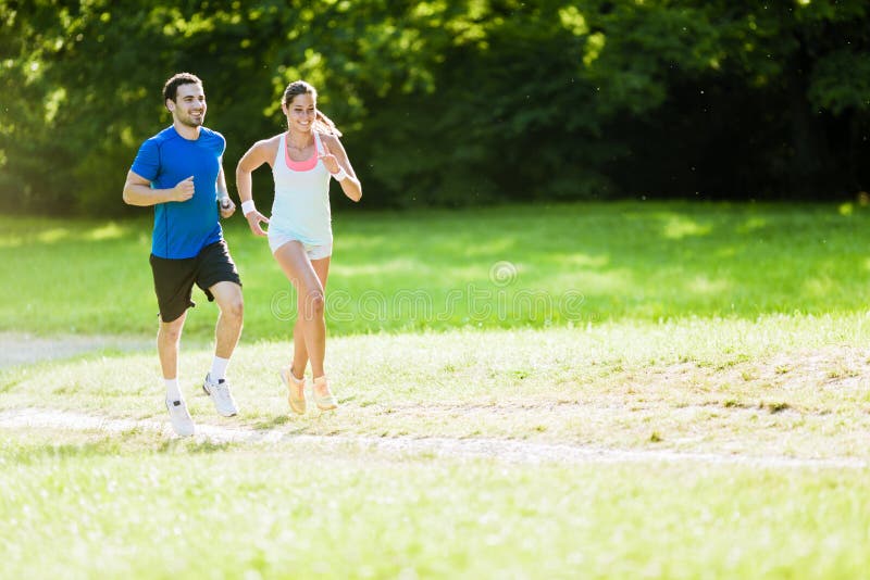 Young People Running in Nature Stock Image - Image of runner ...
