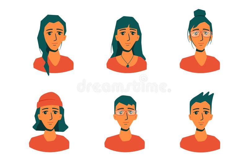 Young People S Set Avatars in Simple Style. Students Face. Stock Vector ...