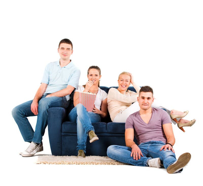 Young People Sitting on the Sofa with Their Gadgets Stock Photo - Image ...