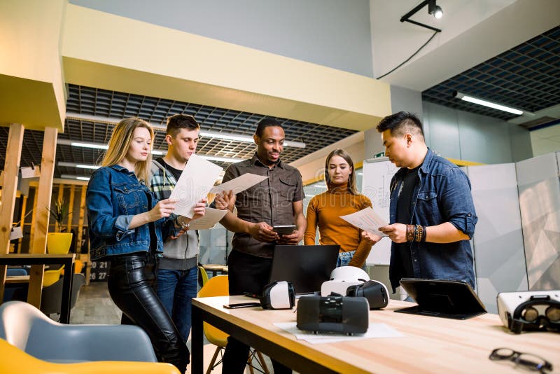 Young People Software Programmers Testing a New Apps with 3d Virtual ...