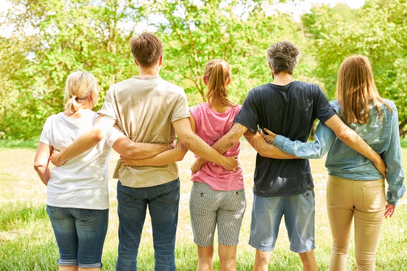 Young People Stand Side by Side in Hug Stock Image - Image of clique ...