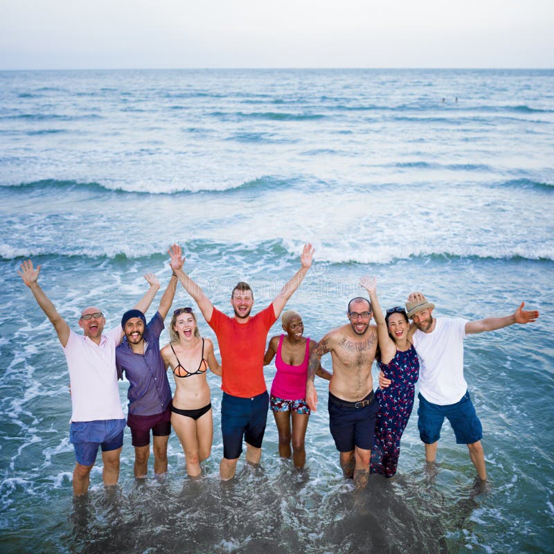 Young People Standing Near Sea Concept Stock Photo - Image of happy ...