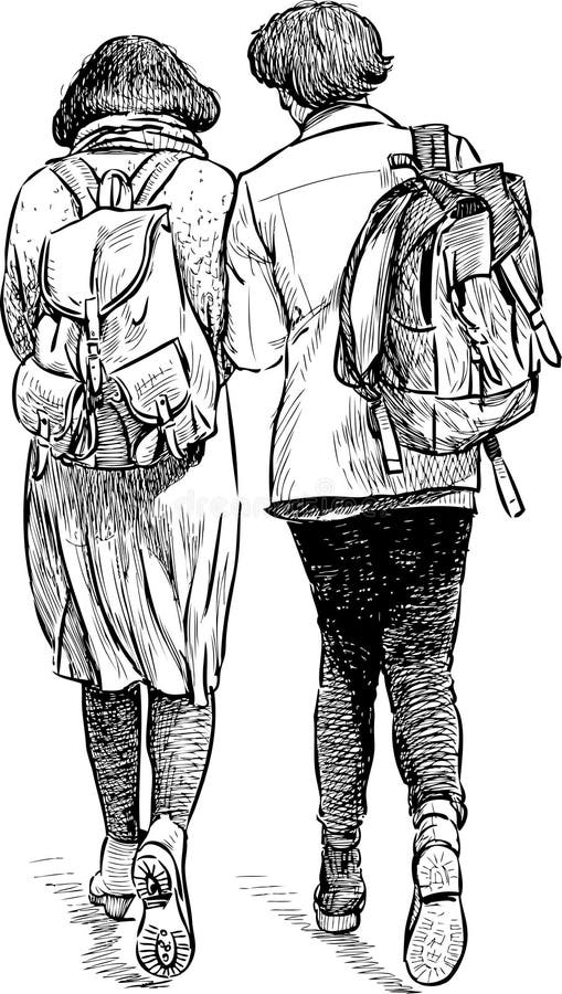 Young people strolling stock vector. Illustration of girls - 57376255