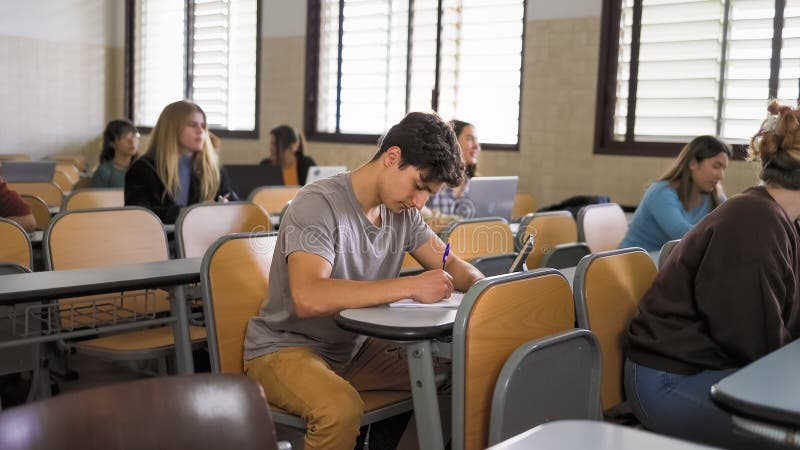 Young People Studying Inside University Classroom Stock Photo - Image ...