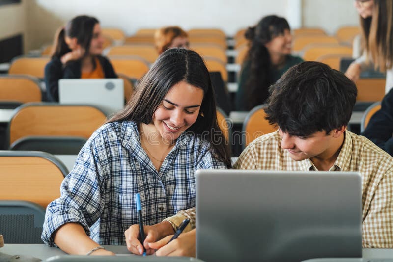 Young People Studying Inside University Classroom Stock Image - Image ...