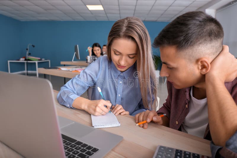 Young People Studying with Laptop at the University Stock Photo - Image ...