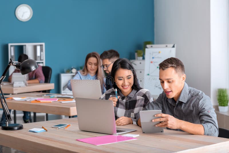 Young People Studying with Laptop at the University Stock Photo - Image ...