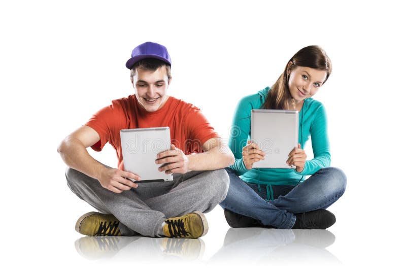 Young people with tablets stock image. Image of partners - 30997659
