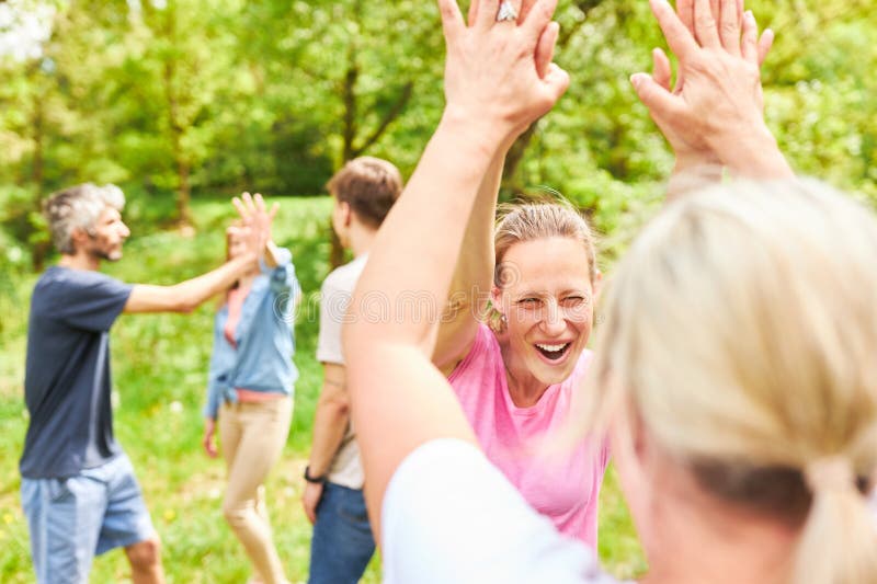Young People in Team Building Workshop in Nature Stock Image - Image of ...