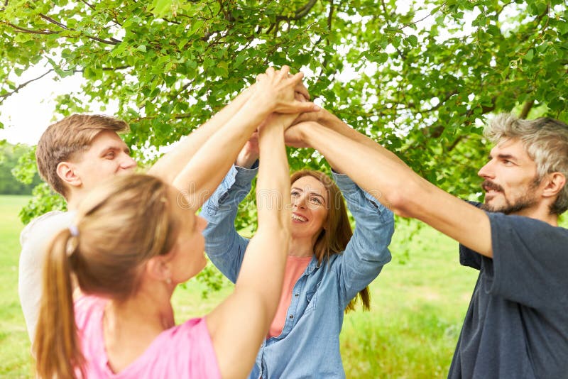People Stacking Hands in Team Building Workshop Stock Photo - Image of ...