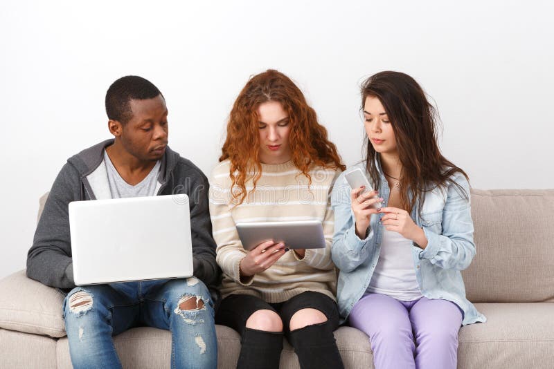 Young People Using Gadgets, Students, Technology Stock Photo - Image of ...