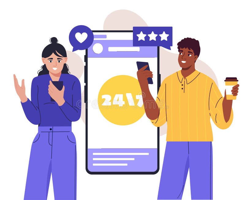 Young People Using Smartphones Happily. Vector Illustration Stock ...