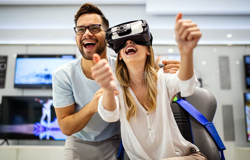 Young People Using Virtual Reality Headset. VR, Future, Gadgets ...