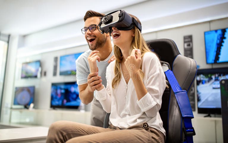 Young People Using Virtual Reality Headset. VR, Future, Gadgets ...