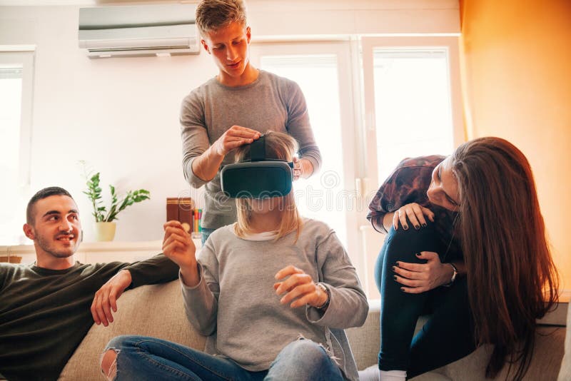 Young People Using VR stock image. Image of enjoyment - 78988569