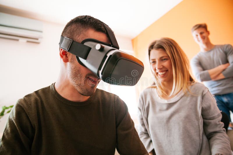 Young People Using VR stock image. Image of enjoyment - 78988569