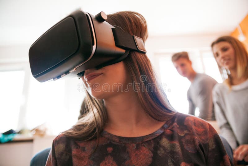 Young People Using VR stock image. Image of comfortable - 78988897