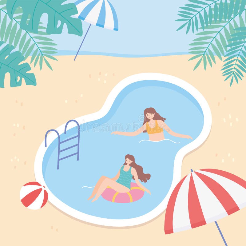 Young People on Vacation in the Pool Playing and Swimming Stock Vector ...