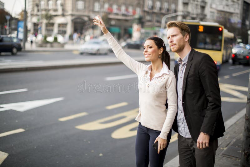 Young People Waiting Bus on the Street Stock Image - Image of outdoor ...