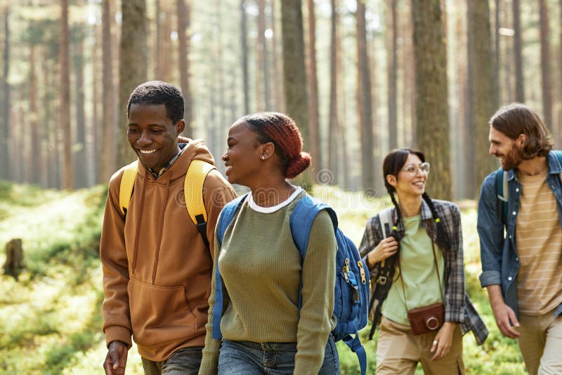 Young People Walking in the Forest Stock Photo - Image of journey ...