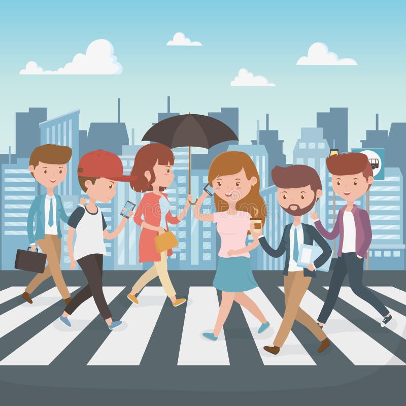 Young People Walking in the Street Characters Stock Vector ...