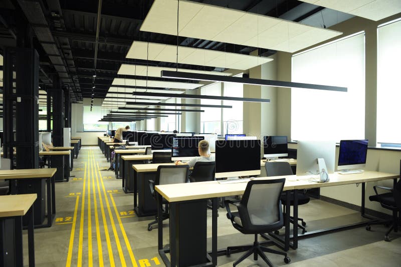 Young People Working at Laptops at the Large Computer Room Stock Photo ...