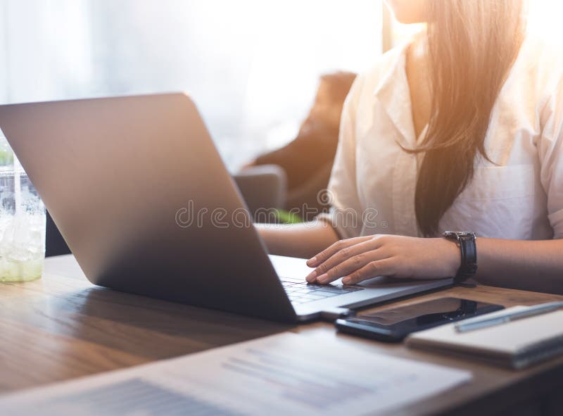 Young People Working with Modern Laptop in Workplace,cafe Stock Photo ...