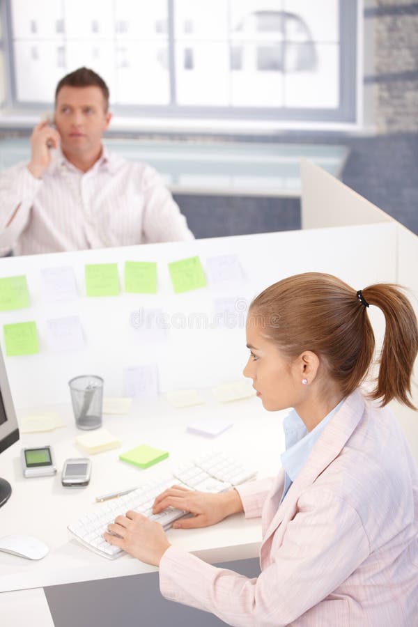 Young People Working in Modular Office Stock Image - Image of casual ...