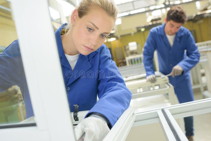 Young People Working in Window Factory Stock Image - Image of design ...