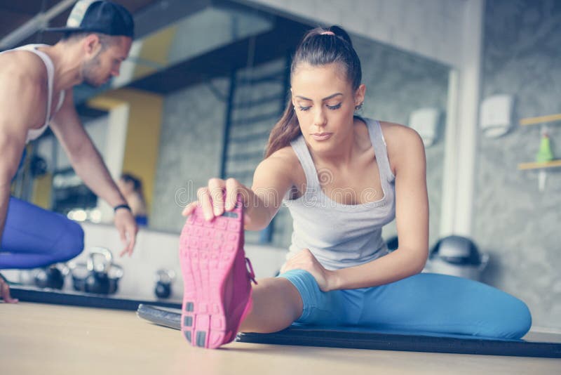 Young People Workout in Healthy Club. Stock Photo - Image of conscious ...