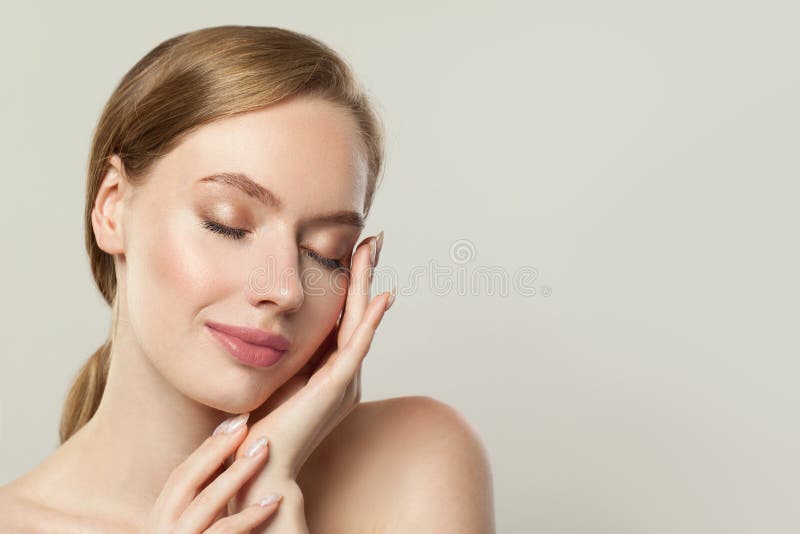 Young Perfect Model Girl with Clear Skin on White Stock Image - Image ...