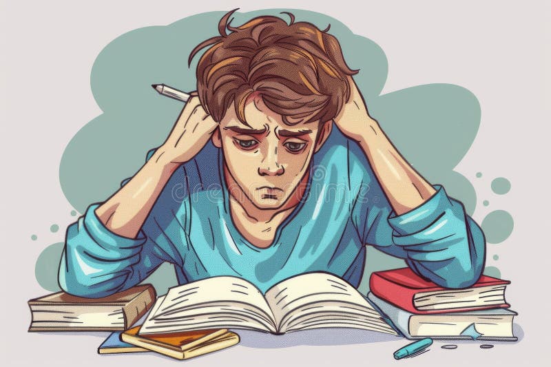 Young Person Focused on Reading a Book Prepare for the Test while ...