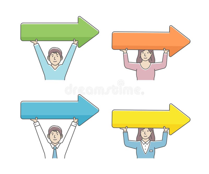 Young Person Holding Arrow Sign Vector Illustration Set Stock Vector ...